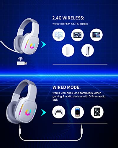 Jeecoo G80 Wireless Gaming Headset - 7.1 Surround Sound, Detachable Noise Canceling Mic, Low Latency 2.4G Wireless Gaming Headphones, Shining RGB - Works with PS4 PS5 PC Laptop Computers
