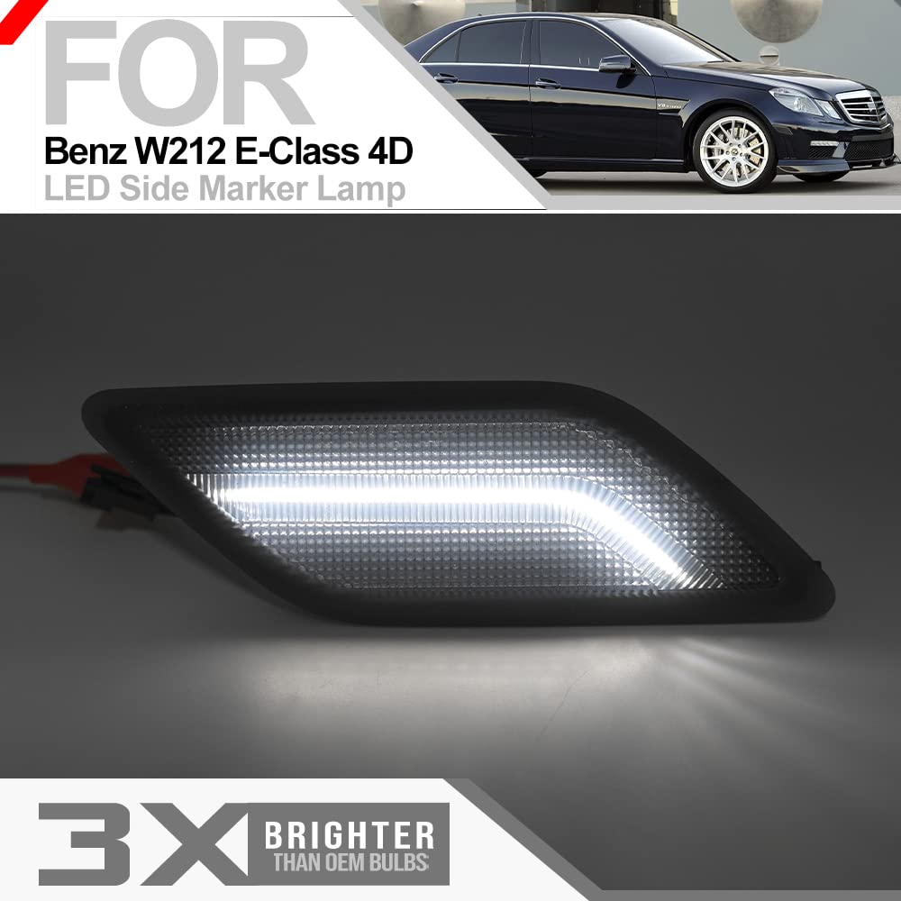 nsautolighting LED White Side Marker Lights Side Indicator Lamps for 2010-2013 Be'nz W212 E-Class 4D Sedan Wagons Smoked Lens White LED Front Bumper Side Marker Light Replace OEM Sidemarker Lamps