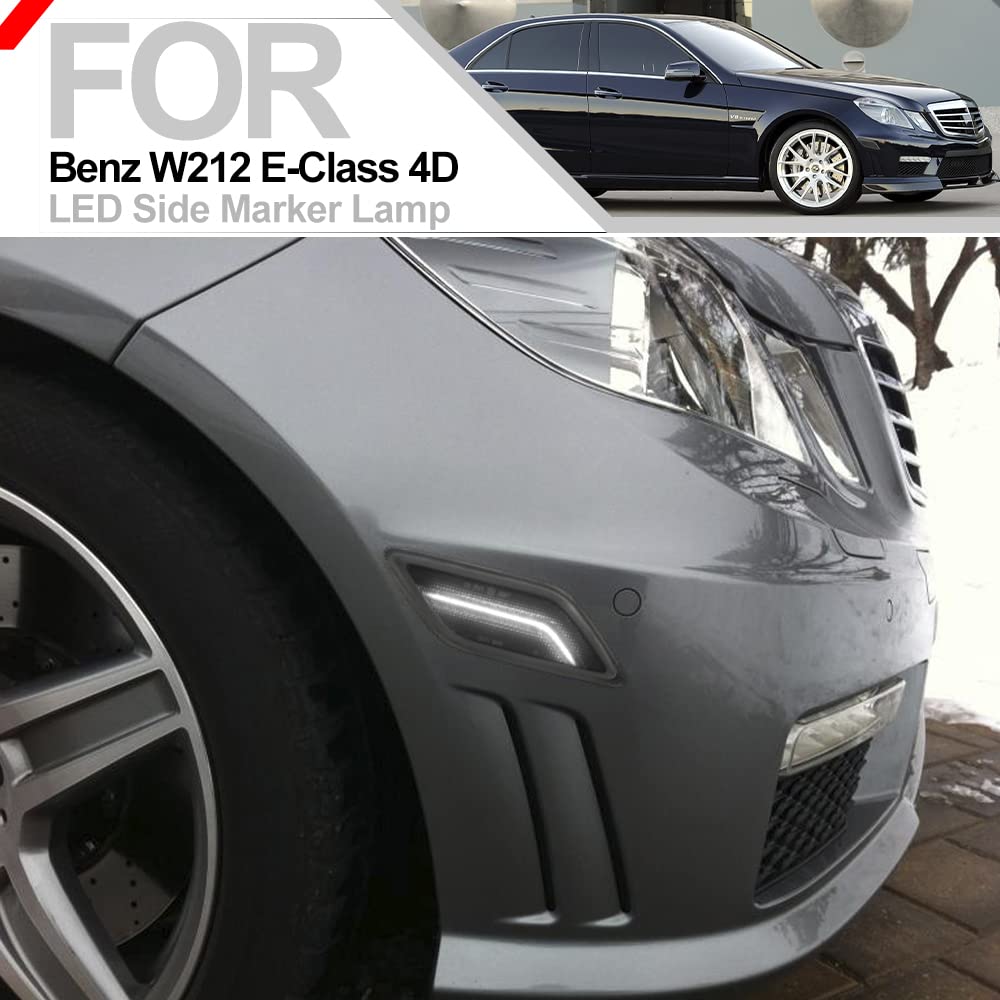 nsautolighting LED White Side Marker Lights Side Indicator Lamps for 2010-2013 Be'nz W212 E-Class 4D Sedan Wagons Smoked Lens White LED Front Bumper Side Marker Light Replace OEM Sidemarker Lamps
