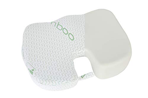 Bamboo Seat Cushion Pillow for Office Chair - Memory Foam Pad for Tailbone, Sciatica, Lower Back Pain Relief, Ergonomic and Non-Slip, Machine Washable Cover (Pack of 1)