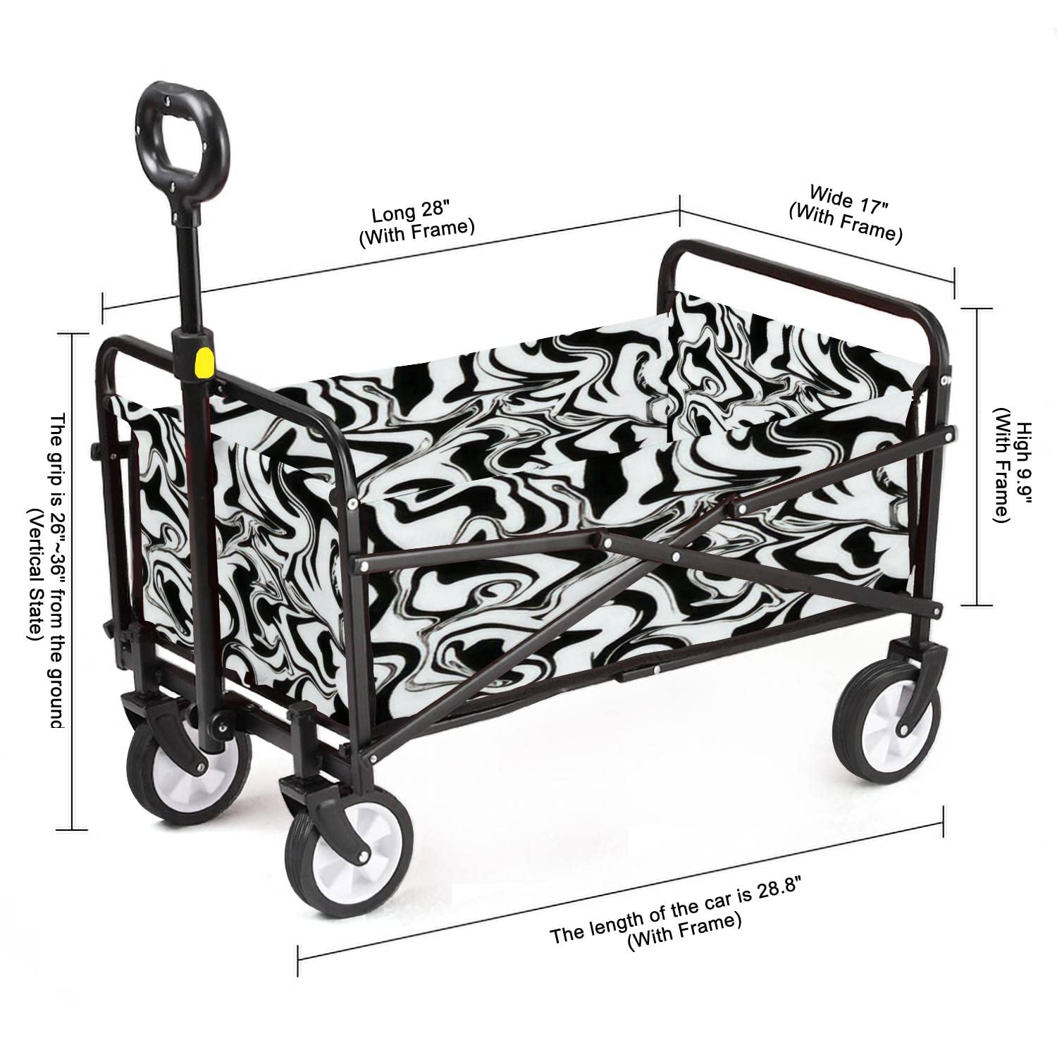 Outdoor Collapsible Wagon Black White Zebra Camping Shopping Garden Cart Heavy Duty Wagon Adjustable Portable Utility Folding Wagon with Wheels