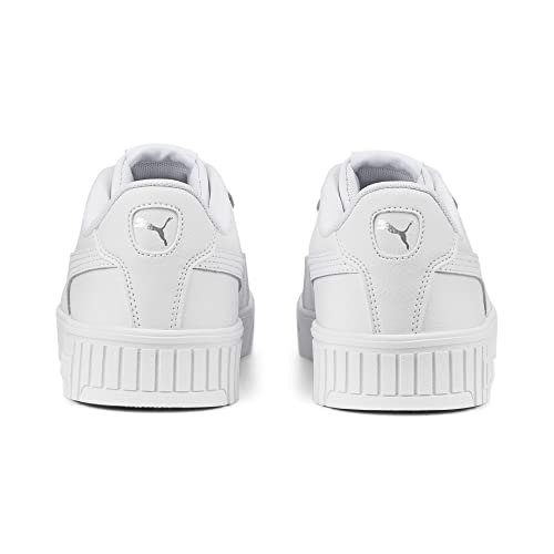 PUMA Womens Carina 2.0 Sneaker, PUMA Womens White-PUMA Womens White-PUMA Womens Silver, 10