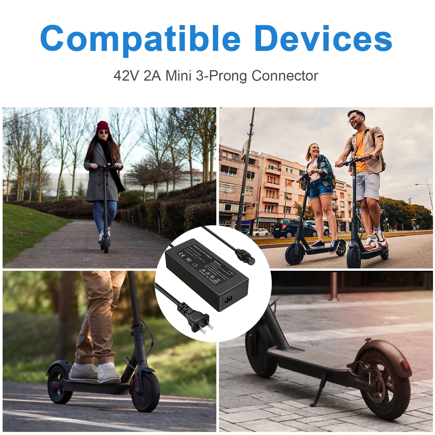 42V 2A Charger 3 Prong for for Pocket Mod, Sports Mod, and Dirt Quad Scooter, Electric Scooter Lithium Battery Charger