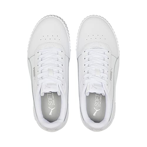 PUMA Womens Carina 2.0 Sneaker, PUMA Womens White-PUMA Womens White-PUMA Womens Silver, 10