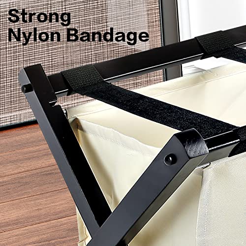 Luggage Rack 2 Pack, with Detachable Laundry Bag, Premium Texture Solid Wood Luggage Rack for Guest Room, Nylon with Foldable Suitcase Rack for Max 200LBS Load, Dirty Clothes Storage, Suitable for Hotel Rooms