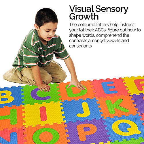 SAFEST Non Toxic Alphabet Puzzle Mat - THICKEST ABC + Numbers 0 to 9 Flooring Mat, 36 Tiles I Kids Learn & Play with Interlocking Puzzle Pieces