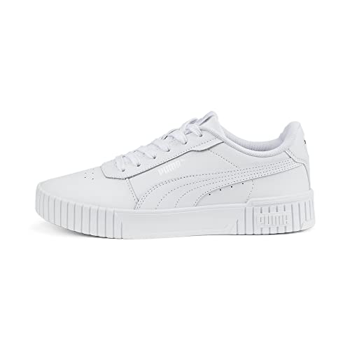 PUMA Womens Carina 2.0 Sneaker, PUMA Womens White-PUMA Womens White-PUMA Womens Silver, 10