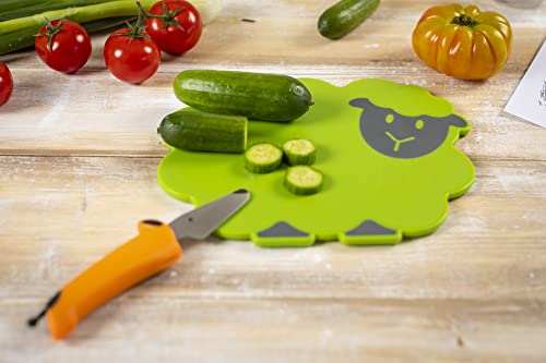 Kuhn Rikon Kinderkitchen Kids Cutting Board, Sheep, 9.8" x 9.1" x 4.3", Green | Child-Friendly Kitchen Tools For Real Cooking