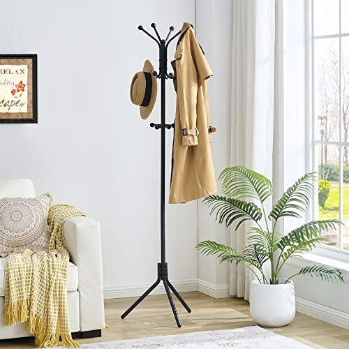 Hoctieon Coat Rack Freestanding, Heavy Duty Coat Hanger Stand with 12 Hooks, Entryway Hall Tree, Floor Standing Coat Rack, Coat Rack Stand, Clothes Rack, Coat Tree, Black