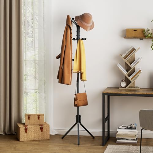 Hoctieon Coat Rack Freestanding, Heavy Duty Coat Hanger Stand with 12 Hooks, Entryway Hall Tree, Floor Standing Coat Rack, Coat Rack Stand, Clothes Rack, Coat Tree, Black