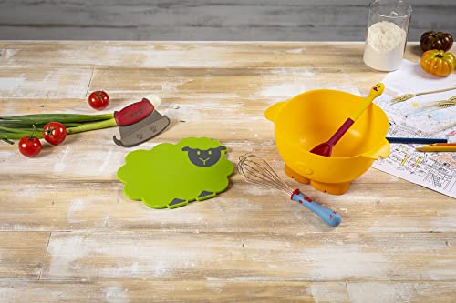 Kuhn Rikon Kinderkitchen Kids Cutting Board, Sheep, 9.8" x 9.1" x 4.3", Green | Child-Friendly Kitchen Tools For Real Cooking