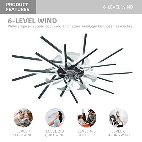 Aajqv 36.2" Ceiling fans with lights,3 color temperatures,6 Gear Wind Speed ceiling fan with lights remote control,flush mount ceiling fan for Bedroom, living room 70W (36.2", Black)