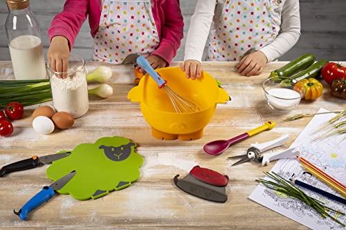 Kuhn Rikon Kinderkitchen Kids Cutting Board, Sheep, 9.8" x 9.1" x 4.3", Green | Child-Friendly Kitchen Tools For Real Cooking