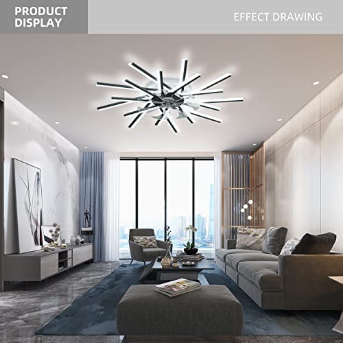 Aajqv 36.2" Ceiling fans with lights,3 color temperatures,6 Gear Wind Speed ceiling fan with lights remote control,flush mount ceiling fan for Bedroom, living room 70W (36.2", Black)