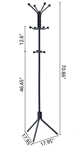 Hoctieon Coat Rack Freestanding, Heavy Duty Coat Hanger Stand with 12 Hooks, Entryway Hall Tree, Floor Standing Coat Rack, Coat Rack Stand, Clothes Rack, Coat Tree, Black