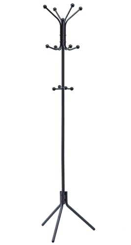 Hoctieon Coat Rack Freestanding, Heavy Duty Coat Hanger Stand with 12 Hooks, Entryway Hall Tree, Floor Standing Coat Rack, Coat Rack Stand, Clothes Rack, Coat Tree, Black