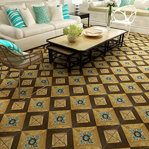 Yenhome 15 Tiles Brown Peel and Stick Floor Tile Bathroom Vinyl Flooring 12"x12" Floor Tiles Peel and Stick Waterproof Flooring Tiles Stick on Floor Tiles for Bedroom Kitchen Wood Plank Flooring