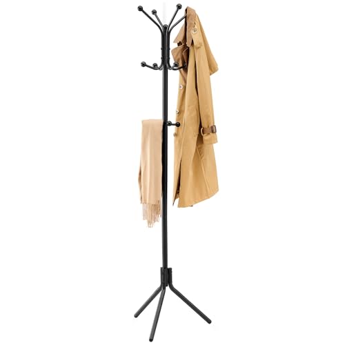 Hoctieon Coat Rack Freestanding, Heavy Duty Coat Hanger Stand with 12 Hooks, Entryway Hall Tree, Floor Standing Coat Rack, Coat Rack Stand, Clothes Rack, Coat Tree, Black