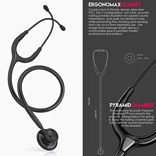 MDF Acoustica Lightweight Stethoscope for Doctors, Nurses, Students, Home Health Use, Adult, Dual Head, Black Tube, Black Chestpiece-Headset, MDF747XPBO