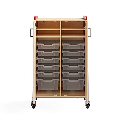 Safco Products 3934RED Whiffle Typical 14, Double Column 12-Tote 4-Shelf Doored Rolling Storage Cart with Magnetic Dry-Erase Back, Red, 48" H, Tall