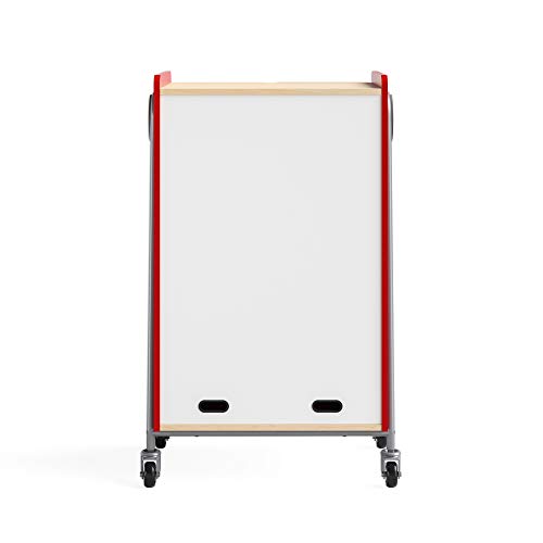 Safco Products 3934RED Whiffle Typical 14, Double Column 12-Tote 4-Shelf Doored Rolling Storage Cart with Magnetic Dry-Erase Back, Red, 48" H, Tall