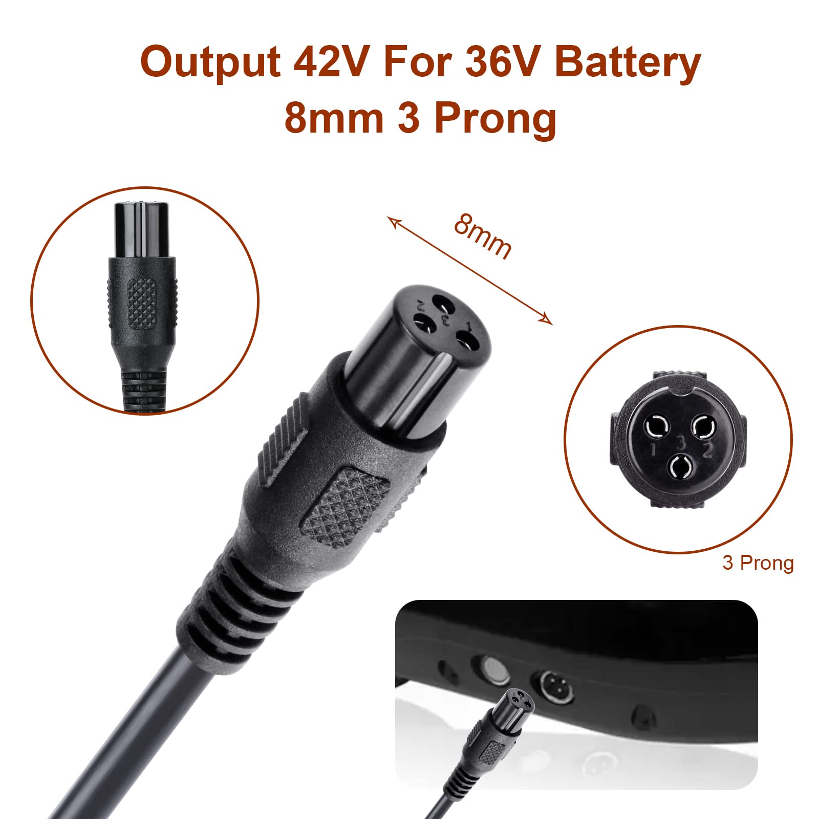 TEARRICO 42V Charger 3 Prong Fast 2A Smart Replacement for 36V Pocket Mod, Sports Mod for Electric Scooter Lithium Battery