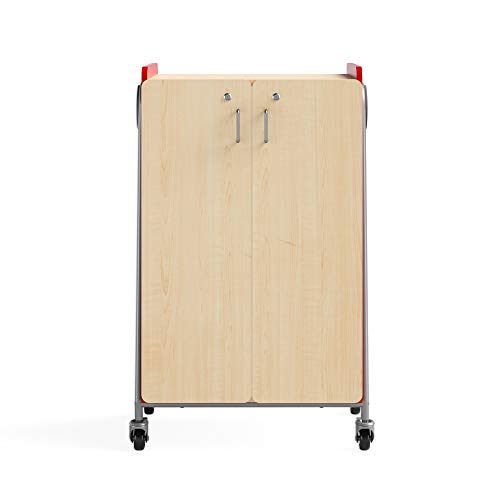 Safco Products 3934RED Whiffle Typical 14, Double Column 12-Tote 4-Shelf Doored Rolling Storage Cart with Magnetic Dry-Erase Back, Red, 48" H, Tall