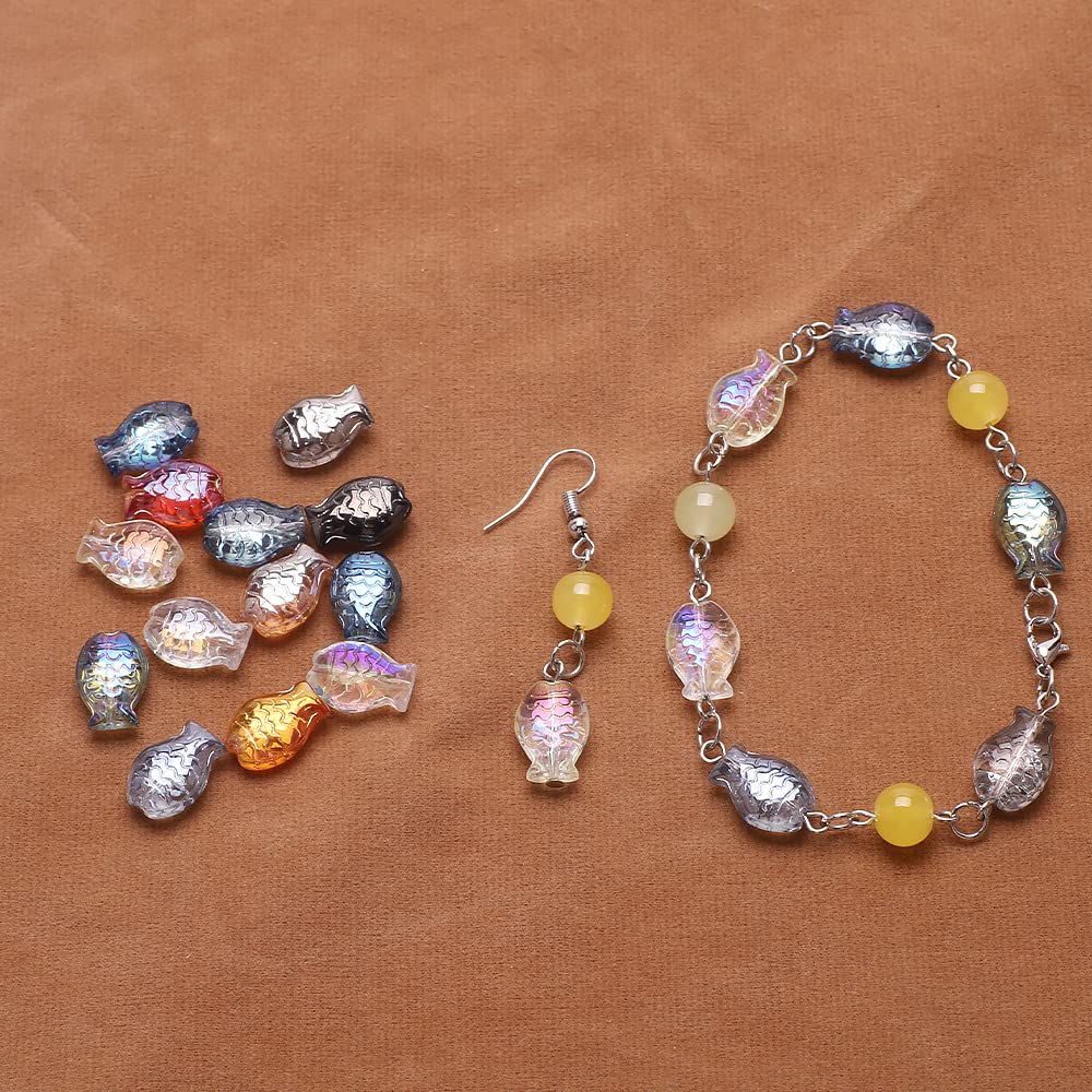 210Pcs Colorful Fish Glass Beads Fish Beads Sea Glass Beads Glass Fish Beads for Jewelry Making