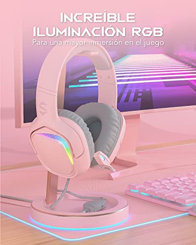 Black Shark Gaming Headset for PC, PS4, PS5, Xbox, Switch, All-in-1 Gaming Headphones with Ultra-Clear Bendable Mic, 50mm Dynamic Drivers, Noise Isolation Ear Cushions, in-line Controls - Pink