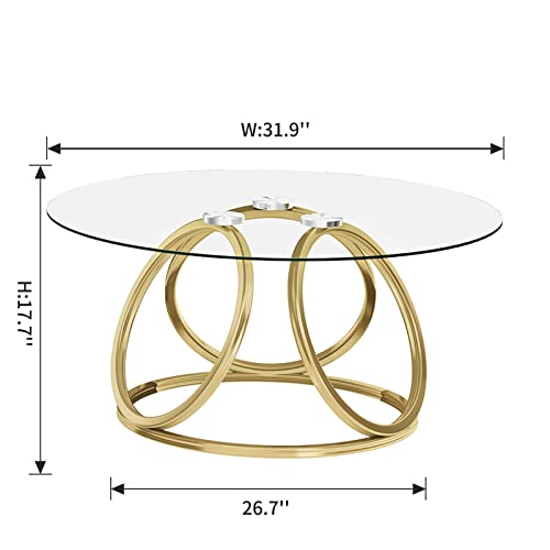 O&K FURNITURE Gold Coffee Table, Modern Round Glass Coffee Table for Living Room with Ring-Shaped Frames, Gold Glass Table for Home&Office,Gold Finish, 1PC