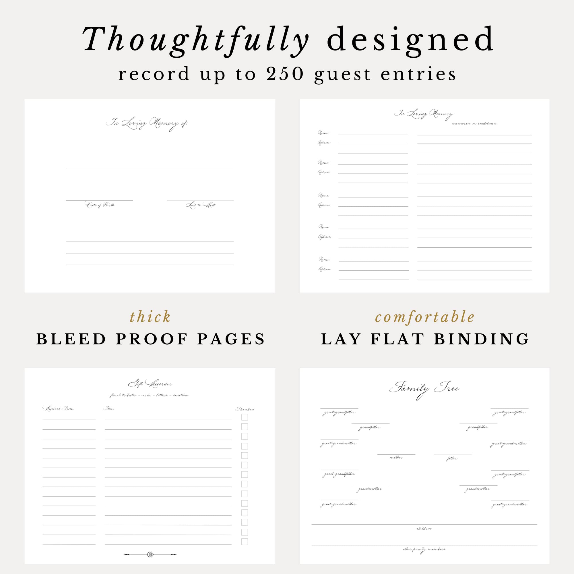 Funeral Guest Book - Elegant in Loving Memory Memorial Service Guest Book for Funeral with Matching Share A Memory Table Stand - 250 Guests Entries with Name & Address, Hardcover (Ivory)