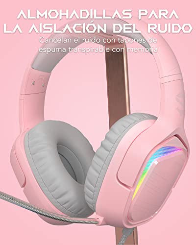 Black Shark Gaming Headset for PC, PS4, PS5, Xbox, Switch, All-in-1 Gaming Headphones with Ultra-Clear Bendable Mic, 50mm Dynamic Drivers, Noise Isolation Ear Cushions, in-line Controls - Pink