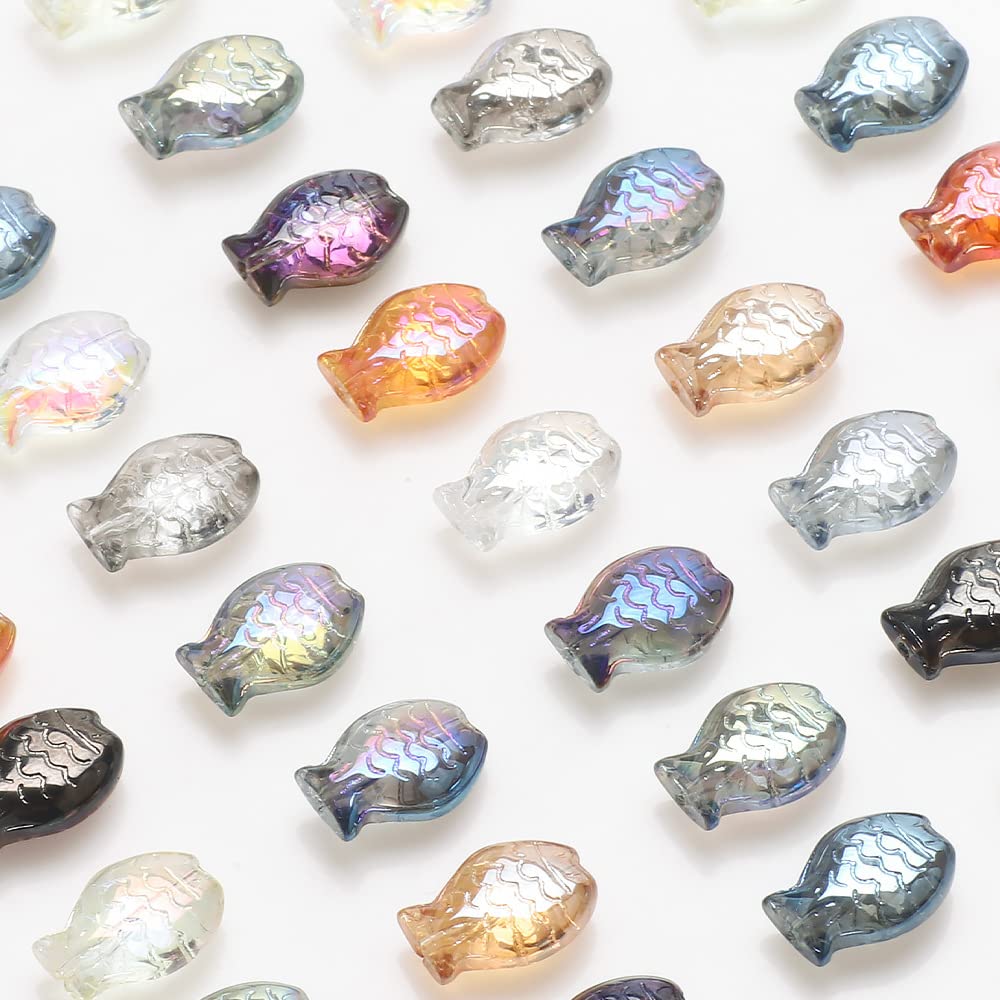 210Pcs Colorful Fish Glass Beads Fish Beads Sea Glass Beads Glass Fish Beads for Jewelry Making