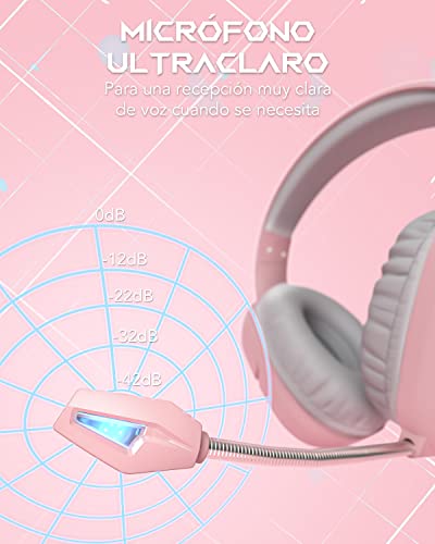 Black Shark Gaming Headset for PC, PS4, PS5, Xbox, Switch, All-in-1 Gaming Headphones with Ultra-Clear Bendable Mic, 50mm Dynamic Drivers, Noise Isolation Ear Cushions, in-line Controls - Pink
