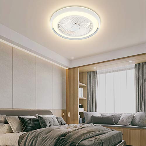 Low Profile Ceiling Fan with Lights Remote, 20" Enclosed Bladeless Ceiling Fan Flush Mount Ceiling Fan with 3 Colors LED Bladeless Ceiling Fan for Bedroom Living Room Kitchen Fan (Multi-3)