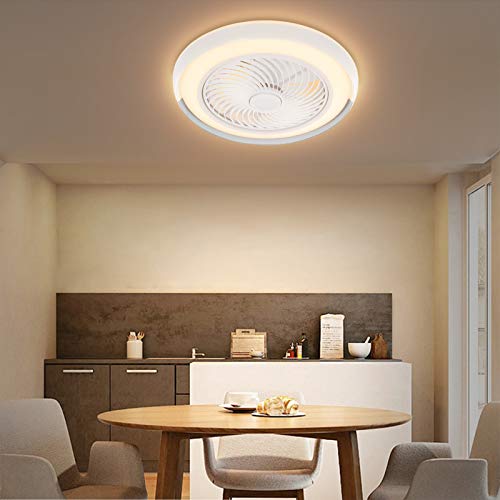 Low Profile Ceiling Fan with Lights Remote, 20" Enclosed Bladeless Ceiling Fan Flush Mount Ceiling Fan with 3 Colors LED Bladeless Ceiling Fan for Bedroom Living Room Kitchen Fan (Multi-3)