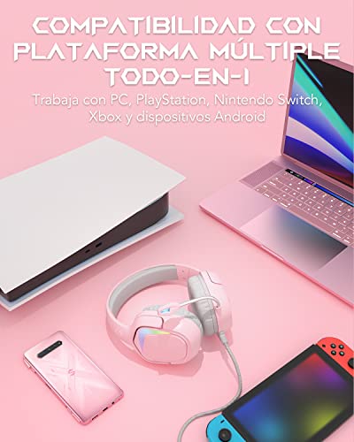 Black Shark Gaming Headset for PC, PS4, PS5, Xbox, Switch, All-in-1 Gaming Headphones with Ultra-Clear Bendable Mic, 50mm Dynamic Drivers, Noise Isolation Ear Cushions, in-line Controls - Pink