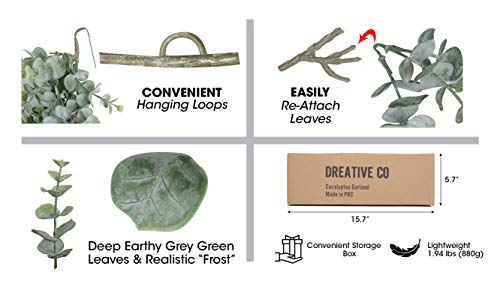 DREATIVE CO 9.2ft Eucalyptus Garland Thick - Faux Greenery Garland Leaves - Artificial Eucalyptus Vines - Eucalyptus for Wedding - Christmas Garland Home and Room Decor - Table Runner Indoor Outdoor