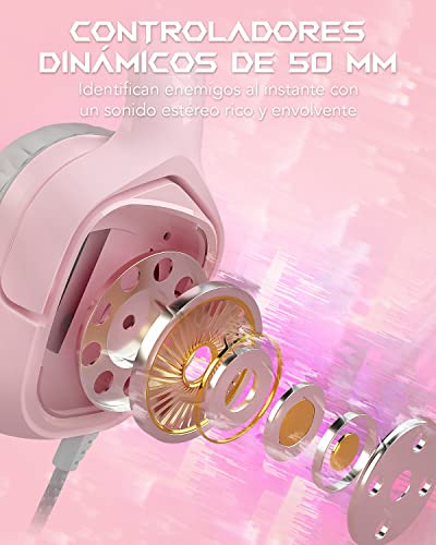 Black Shark Gaming Headset for PC, PS4, PS5, Xbox, Switch, All-in-1 Gaming Headphones with Ultra-Clear Bendable Mic, 50mm Dynamic Drivers, Noise Isolation Ear Cushions, in-line Controls - Pink