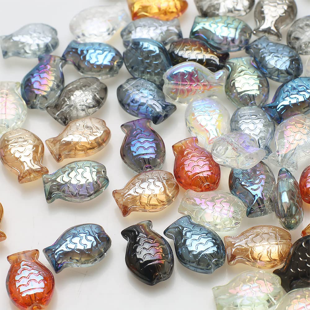 210Pcs Colorful Fish Glass Beads Fish Beads Sea Glass Beads Glass Fish Beads for Jewelry Making