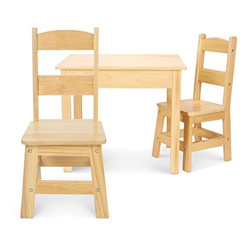 Melissa & Doug Solid Wood Table and 2 Chairs Set - Light Finish Furniture for Playroom