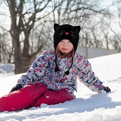 Toddler Cat Ear Winter Hat and Gloves for Girls, Fleece Lined Hat & Kids Mittens Set for Ages 4-7 Black