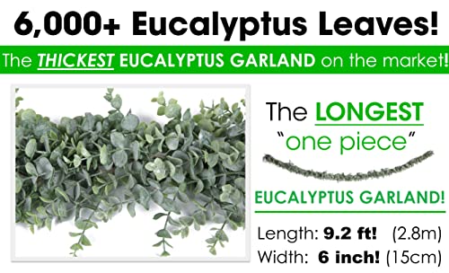 DREATIVE CO 9.2ft Eucalyptus Garland Thick - Faux Greenery Garland Leaves - Artificial Eucalyptus Vines - Eucalyptus for Wedding - Christmas Garland Home and Room Decor - Table Runner Indoor Outdoor
