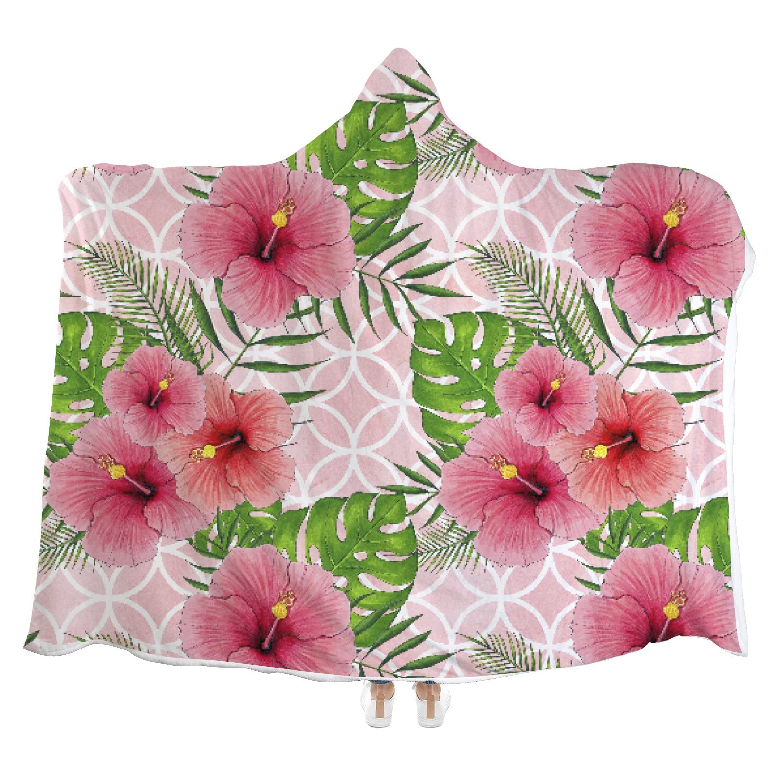 Vantaso Wearable Hooded Blankets Throw Poncho Cloak Blanket Flowers for Women Men for Bed Sofa Bedding 60x80in Pink
