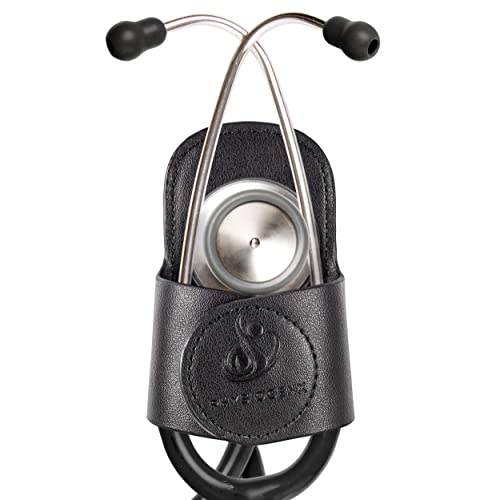 Stethoscope Holder Hip Clip With Upgraded Secure Magnetic Closure - Our Hygienic Stethoscope Clip is Designed to Hold All Brands & Styles - Includes Replacement Stethoscope Ear Tips (Black)