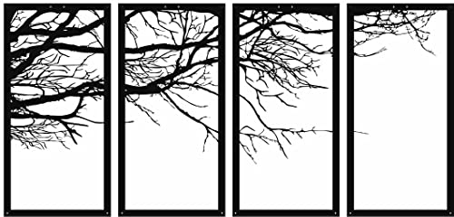 Peak Metal Wall Art, Tree of Life, Metal Wall Decor, 4 Panels for Living Room Decorations, Christmas Gift, Interior Decoration, Housewarming Gift 48 x 24 Inch (Black)