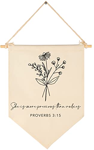 Nursery Scripture Bible Verse-Christian Botanical Decor-Canvas Hanging Pennant Flag Banner Wall Sign Decor Gift for Nursery Bedroom Playroom Front Door Baby Kids Girl Boy Teen- Birthday Christmas Gift