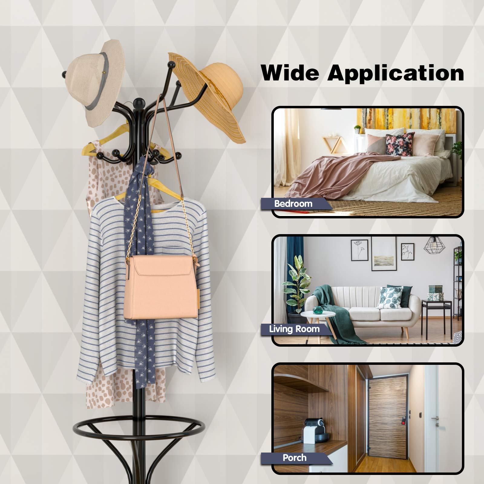 Nightcore Coat Rack Freestanding, Heavy-duty Coat Tree with Umbrella Holder, Modern Coat Rack Stand with 12 Hanging Hooks, Coat Hanger for Jackets Bags Hats Purse Scarf Entryway