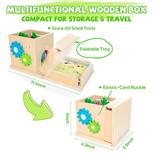 JUSTWOOD Montessori Toys for 1 2 3 Years Old Kids, 8-in-1 Wooden Play Kit Includes Object Permanent Box, Sensory Learning Activity Cube, Bonus Stacking & Sorting Toy, Gift for Toddlers Age 12+ Months