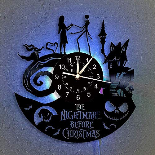 The Nightmare Before Christmas Vinyl Record Wall Clock LED Light 12" Vinyl CD Quartz Clock |Creative Hanging Lamp 7 Color Luminous Wall Clock (with LED) | Handmade Interior Home Decor